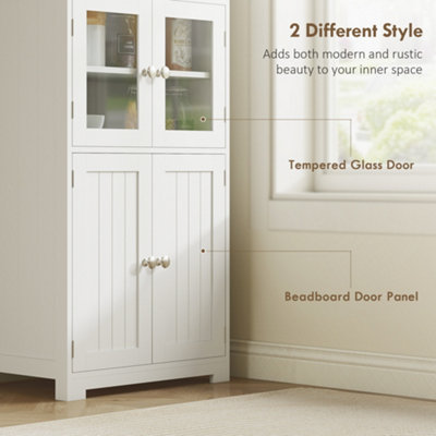 HOMCOM Kitchen Cupboard Storage Cabinet Adjustable Shelves, Glass Doors ...