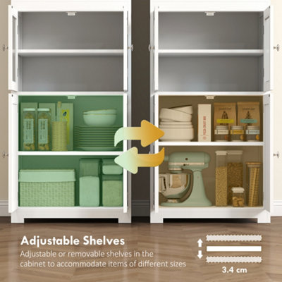 HOMCOM Kitchen Cupboard Storage Cabinet Adjustable Shelves, Glass Doors ...