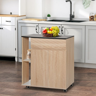 HOMCOM Kitchen Storage Trolley Cart Cupboard Rolling Island Shelves Locking