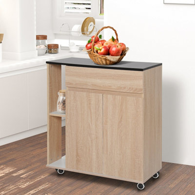 HOMCOM Kitchen Storage Trolley Cart Cupboard Rolling Island Shelves Locking