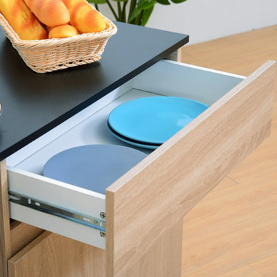 HOMCOM Kitchen Storage Trolley Cart Cupboard Rolling Island Shelves Locking