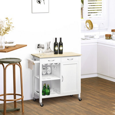 HOMCOM Kitchen Storage Trolley Cart Cupboard Rolling Wheels Shelves 2 ...