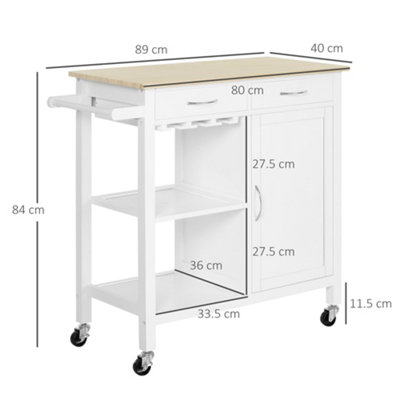 HOMCOM Kitchen Storage Trolley Cart Cupboard Rolling Wheels Shelves 2 ...