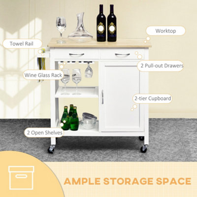 HOMCOM Kitchen Storage Trolley Cart Cupboard Rolling Wheels Shelves 2 ...