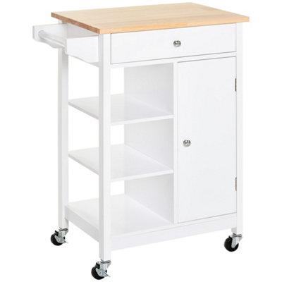 HOMCOM Kitchen Storage Trolley Unit Wood Top Shelves Cupboard Drawer ...