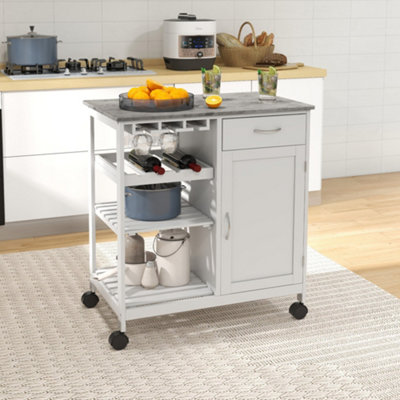 HOMCOM Kitchen Trolley Utility Cart W/ Wheel Wine Rack Open Shelf and ...