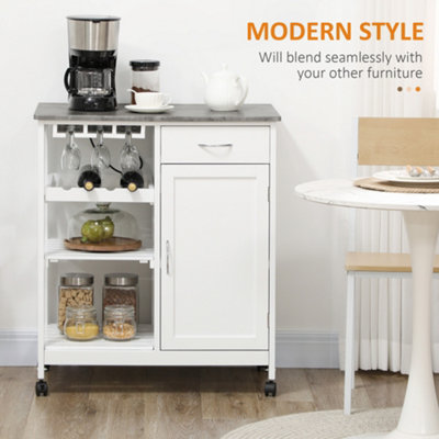 HOMCOM Kitchen Trolley Utility Cart W/ Wheel Wine Rack Open Shelf and ...