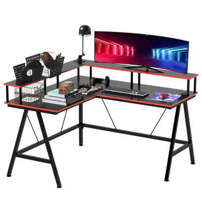 HOMCOM L-Shape Gaming Corner Desk Computer Table w/ Monitor Shelf ...