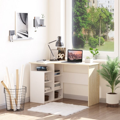 HOMCOM L Shaped Corner Computer Desk Study Table w Storage Shelf for Home