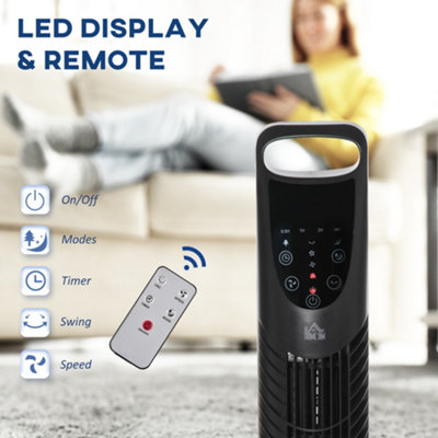 HOMCOM LED 36 Inch Tower Fan 3 Speed Remote Controller, Black
