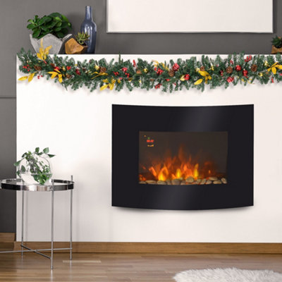 HOMCOM Led Curved Glass Electric Wall Mounted Fire Place Fireplace Heater