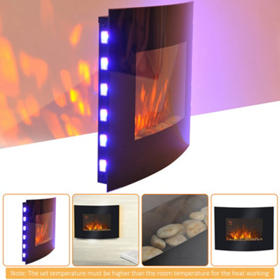 HOMCOM Led Curved Glass Electric Wall Mounted Fire Place Fireplace Heater