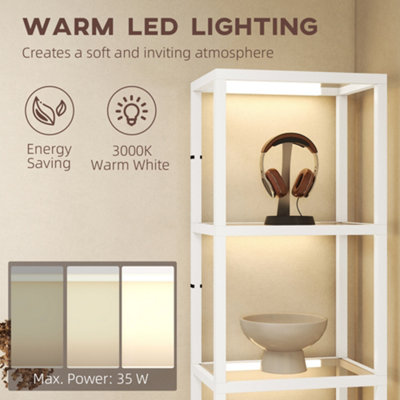 HOMCOM LED Floor Lamp with Glass Shelves, Dimmable Room Lamp, White