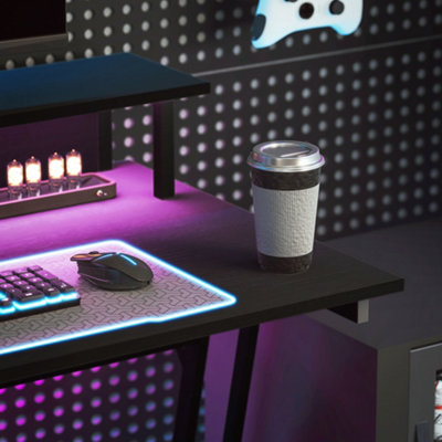 HOMCOM LED Gaming Desk with Power Outlets and Monitor Stand 100 x 60cm ...