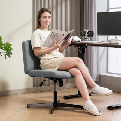 HOMCOM Linen Criss Cross Legged Office Chair with Tilt Function, Grey