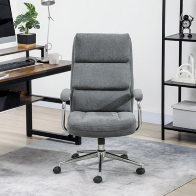 HOMCOM LINEN FABRIC OFFICE DESK CHAIR WITH ROCKING FUNCTION, CHARCOAL GREY