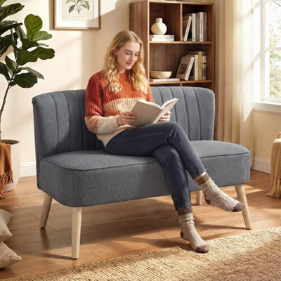 HOMCOM Linen-Feel Double Sofa w/ Wood Frame Padding Back, Light Grey