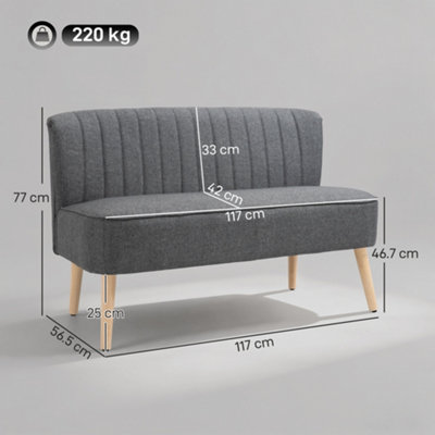 HOMCOM Linen-Feel Double Sofa w/ Wood Frame Padding Back, Light Grey