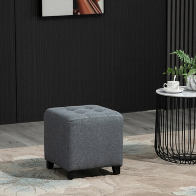 HOMCOM Linen-Look Square Ottoman Footstool Button Tufts Wood Frame ...