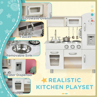 HOMCOM Luxury Kitchen Playset with Accessories Pretend Cooking Set White