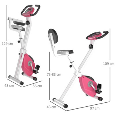HOMCOM Magnetic Resistance Exercise Bike Foldable LCD Adjustable Seat Pink