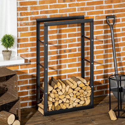 HOMCOM Metal Firewood Log Holder Rack Elevated Design, Base Side Rails ...