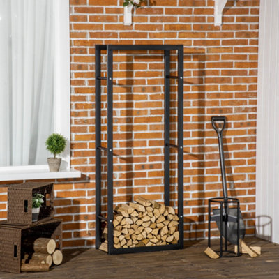 HOMCOM Metal Firewood Log Holder Rack Elevated Design, Base Side Rails ...