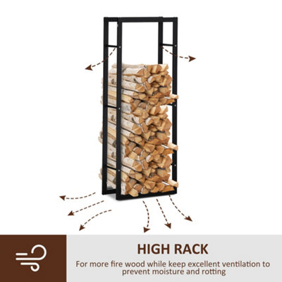 HOMCOM Metal Firewood Log Holder Rack Elevated Design, Base Side Rails ...