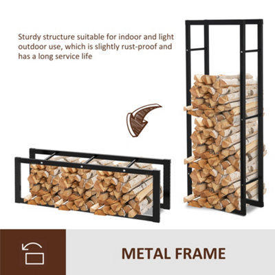 HOMCOM Metal Firewood Log Holder Rack Elevated Design, Base Side Rails ...