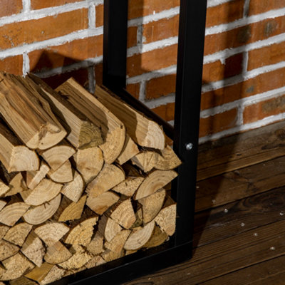 HOMCOM Metal Firewood Log Holder Rack Elevated Design, Base Side Rails ...