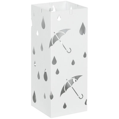 HOMCOM Metal Umbrella Stand, Square Umbrella Basket with 4 Hooks Drip ...