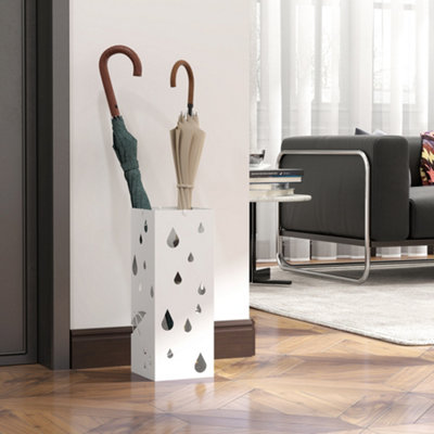 HOMCOM Metal Umbrella Stand, Square Umbrella Basket with 4 Hooks Drip ...