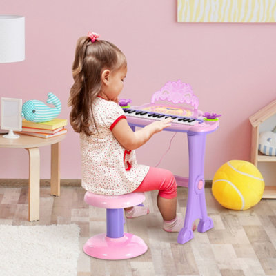 HOMCOM Mini Battery Organ Piano Microphone Stool 32 Key Keyboard Kids Toy