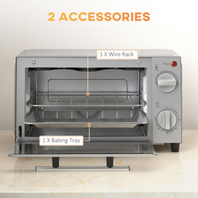 HOMCOM Mini Oven 9L Countertop Toaster Oven with Timer Control 750W Silver