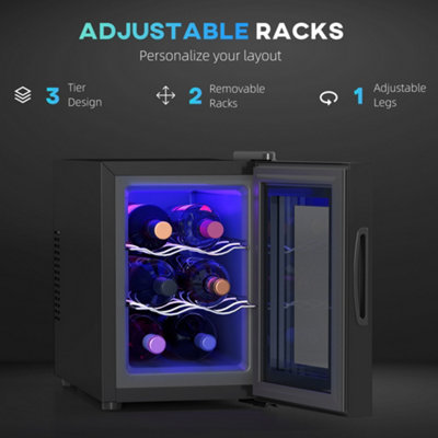 HOMCOM Mini Wine Fridge, 6 Bottle, with Glass Door, Touch Screen
