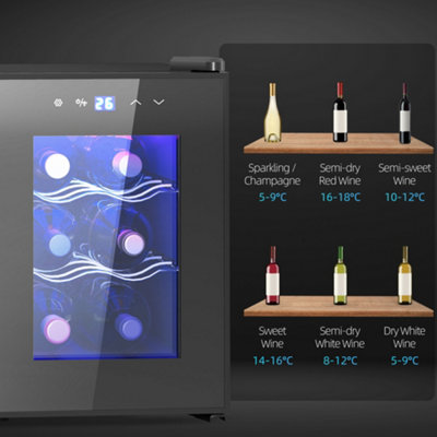 HOMCOM Mini Wine Fridge, 6 Bottle, with Glass Door, Touch Screen