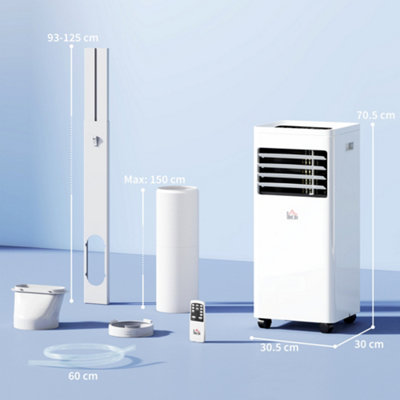 HOMCOM Mobile Air Conditioner White W/ Remote Control Cooling ...
