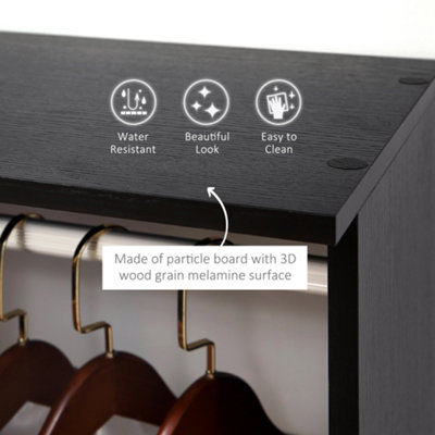 HOMCOM Mobile Double Open Wardrobe w/ Clothes Hanging Rail Colthing Black