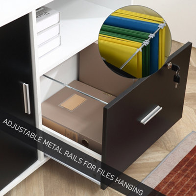 HOMCOM Mobile Office File Cabinet Printer Table with Lockable Drawer ...