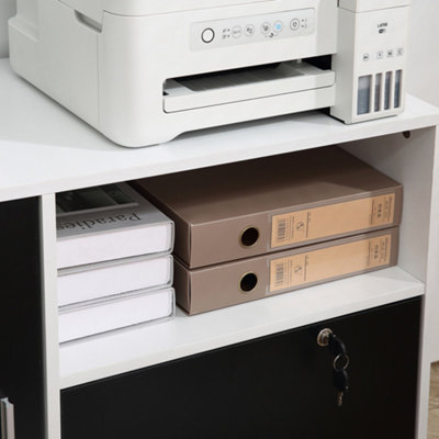 HOMCOM Mobile Office File Cabinet Printer Table with Lockable Drawer ...