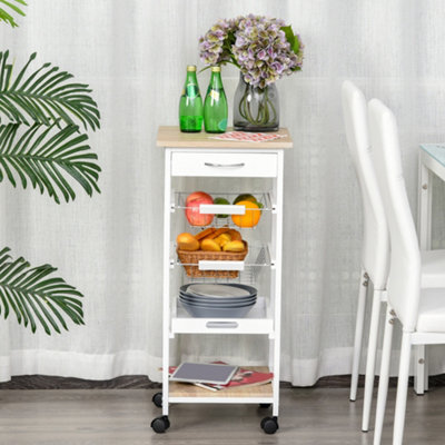 HOMCOM Mobile Rolling Kitchen Island Trolley for Home Metal Baskets ...