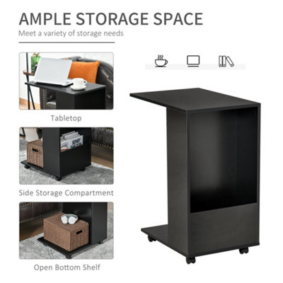 HOMCOM Mobile Sofa Side Table for Laptop Coffee w/ Storage and Casters ...