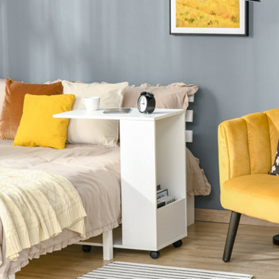 HOMCOM Mobile Sofa Side Table for Laptop Coffee w/ Storage and Casters ...