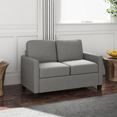 HOMCOM Modern 2 Seater Sofa with Spring Cushion, Back Pillow, Grey