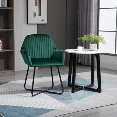 HOMCOM Modern Accent Chair Velvet Feel Upholstered Lounge Armchair Green
