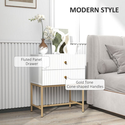HOMCOM Modern Bedside Table with 2 Drawers for Bedroom, White