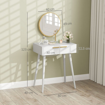HOMCOM Modern Dressing Table w/ 2 Drawers Round Mirror for Bedroom White