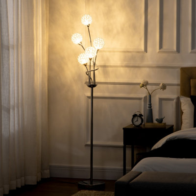 HOMCOM Modern Floor Lamp w K9 Crystal Shade 5 Light for Living Room Silver