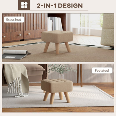 HOMCOM Modern Footstool, Fabric Foot Rest with Rubber Wood Legs, Brown