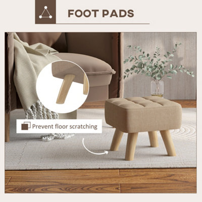 HOMCOM Modern Footstool, Fabric Foot Rest with Rubber Wood Legs, Brown